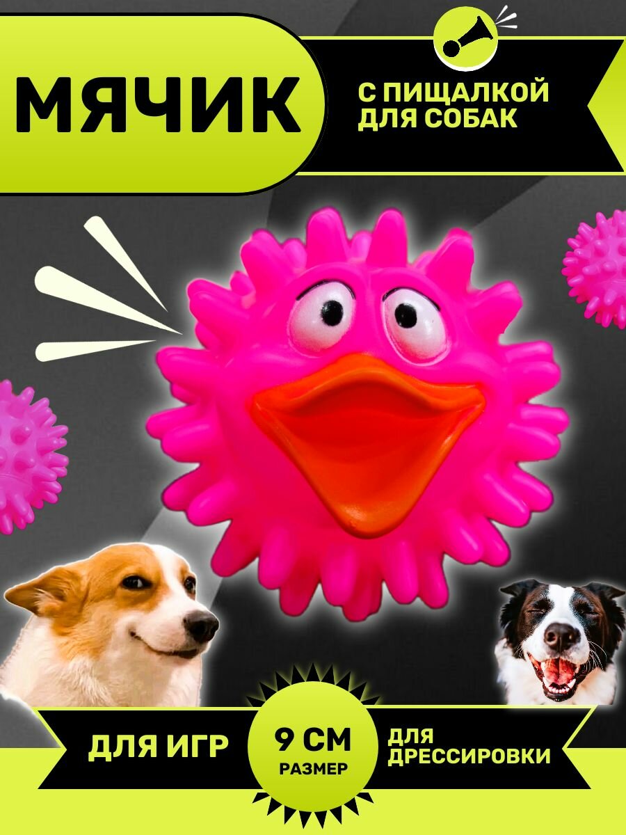 Игрушка мячик для собак с пищалкой жевательная для прорезывания и чистки зубов, ухода за дёснами. Для щенков и взрослых собак