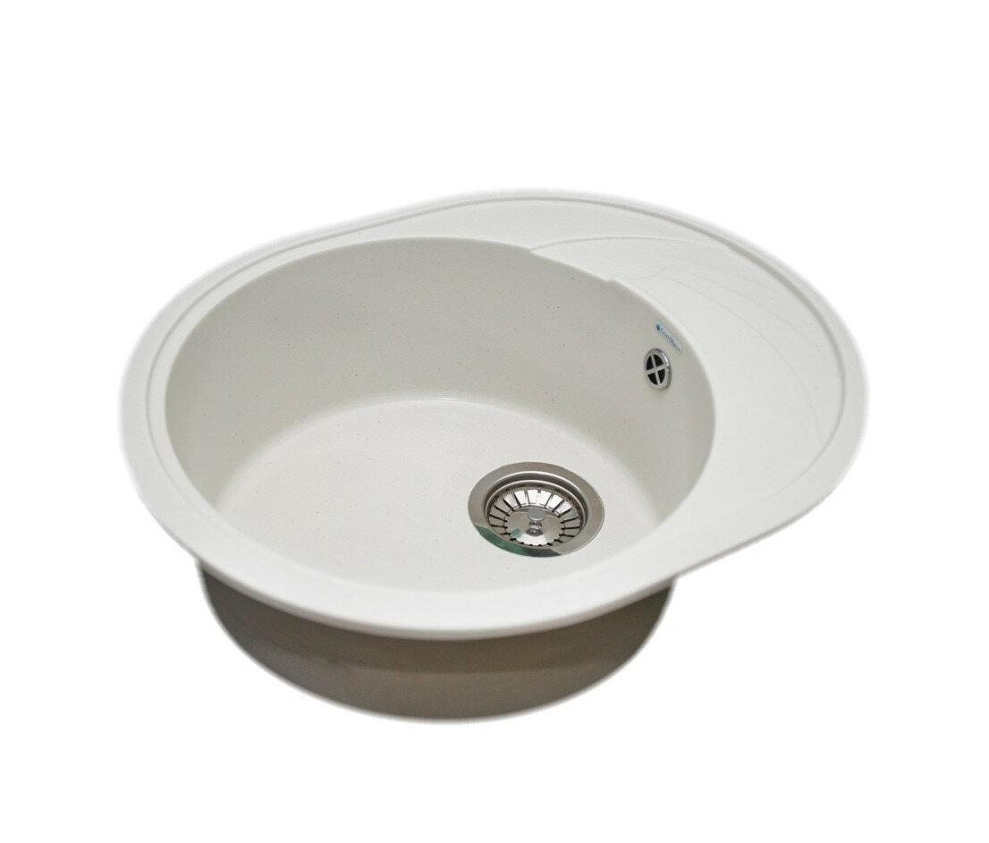 Мойка кухонная GranAlliance G-33, искусственный камень, белая, овальная, 57,5х46,5 см
