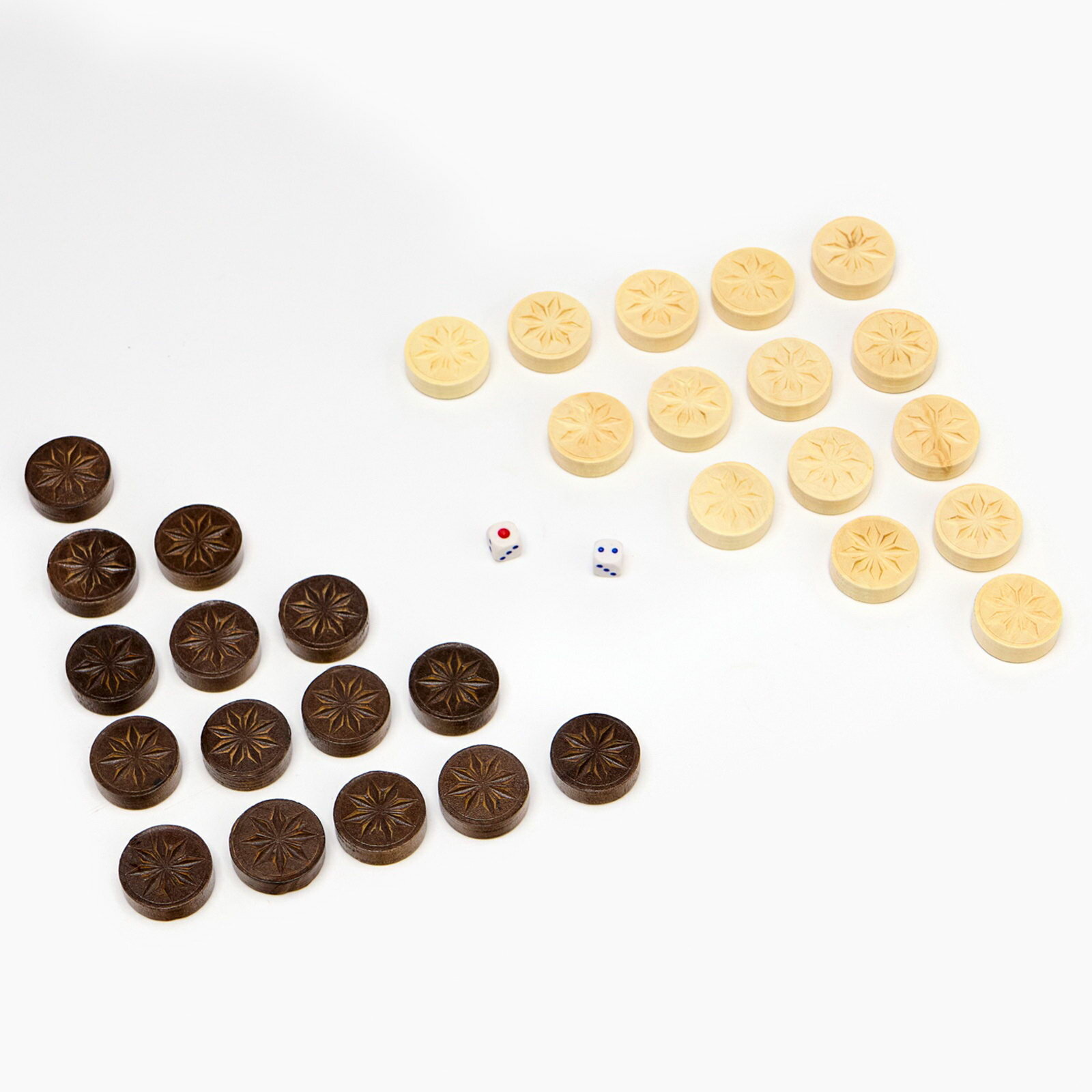 Фишки для нард и шашек "Восьмилистник", набор 30 шт, d=2.8 см, с кубиками 2 шт, без доски