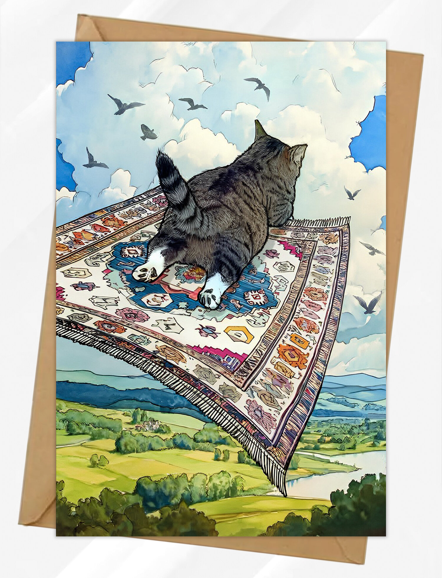 "Котик, пока!" открытка (подходит под рамку 10х15см, плотная бумага, живопись)