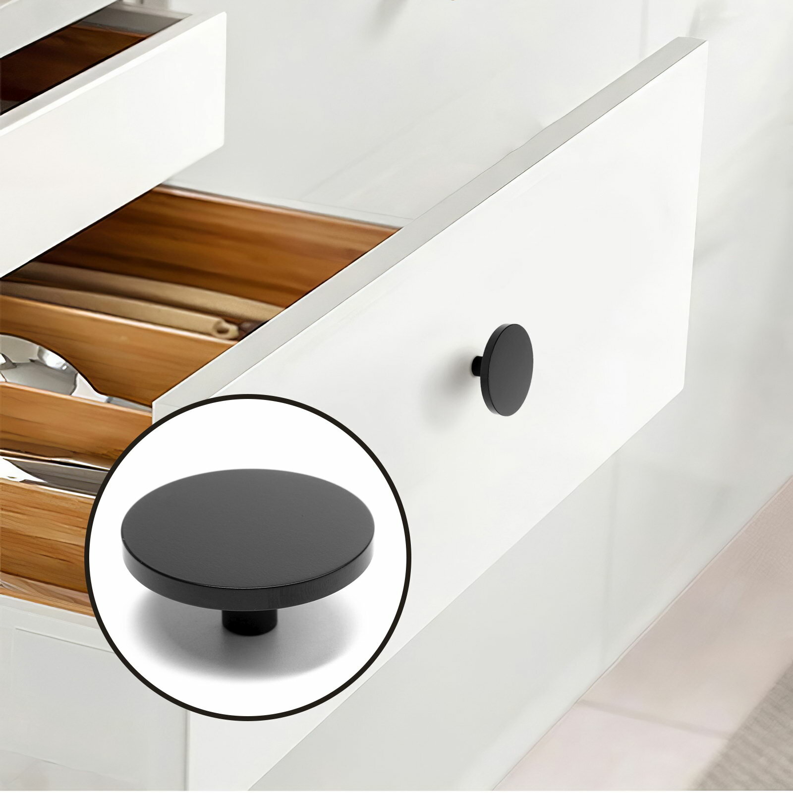 Ручка-кнопка d=44 мм, h=20 мм, латунь, цвет черный, форма: круглая