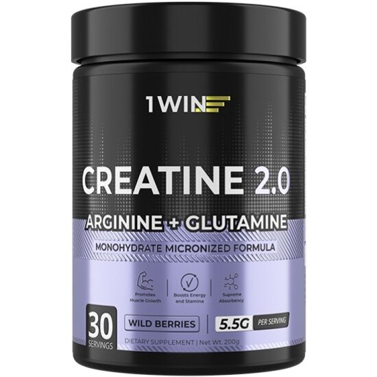 Креатин 1WIN моногидрат + глютамин + аргинин, Лесные ягоды 30 порций 200 г
