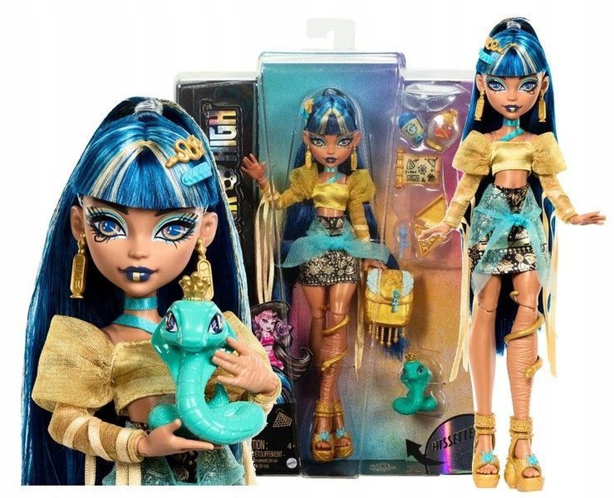 Кукла Mattel Monster High - Клео Де Нил обновленная версия + кобра Хиссетт - Кукла с аксессуарами Монстр Хай HXH74