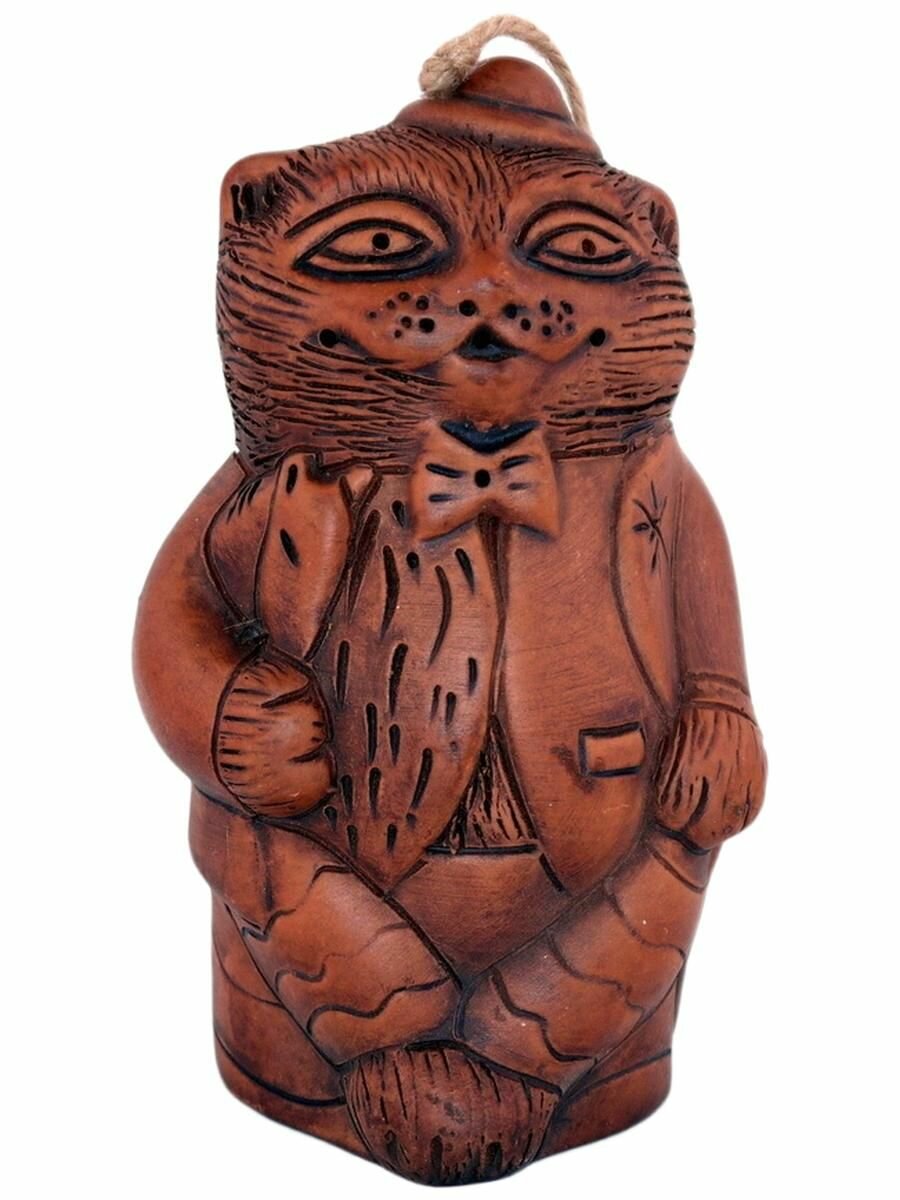 Сувенир керамический, Колокольчик "Кот-Бегемот", ручная работа