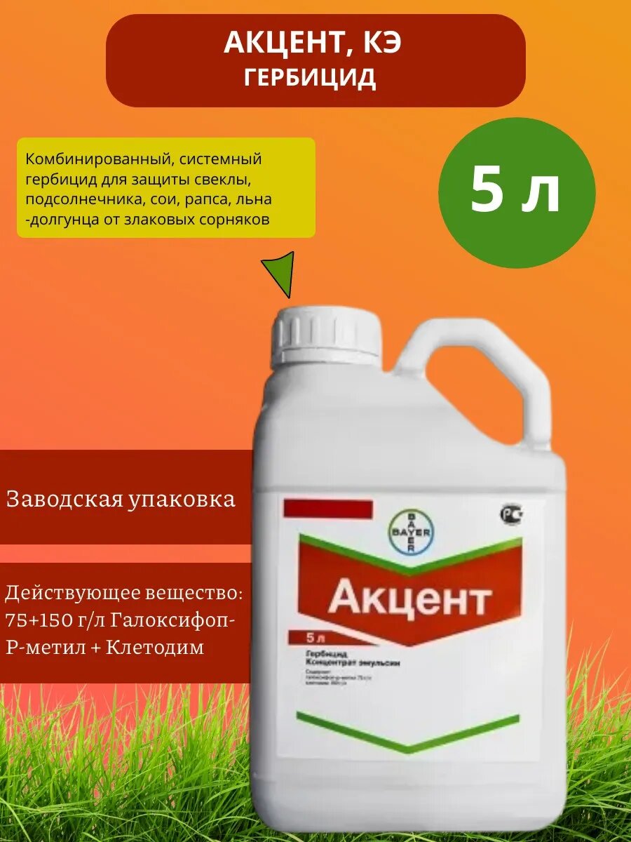 Акцент КЭ гербицид от однолетних и многолетних злаковых сорняков 5 л