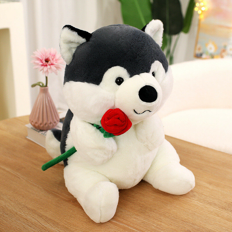 Cute cartoon handheld rose husky plush stuffed toy pillow for kids room decor