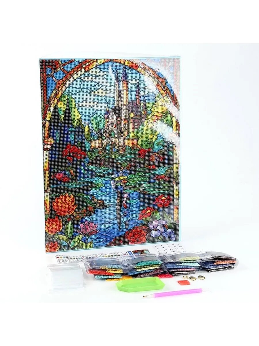 Загадочный замок: алмазная мозаика 30x40 см