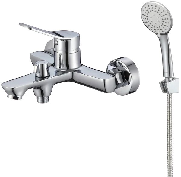 Смеситель для ванны с душем Milardo Enjoy ENJSB00M02 с душевым гарнитуром, настенный, однорычажный, хром, глянцевый, латунный, с керамическим картриджем