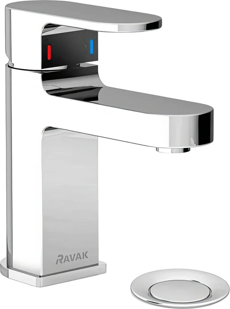 Смеситель для раковины Ravak Chrome CR 011.00 хром, глянцевый, кран для ванной в раковину, из латуни, рычажный, с керамическим картриджем, с донным клапаном