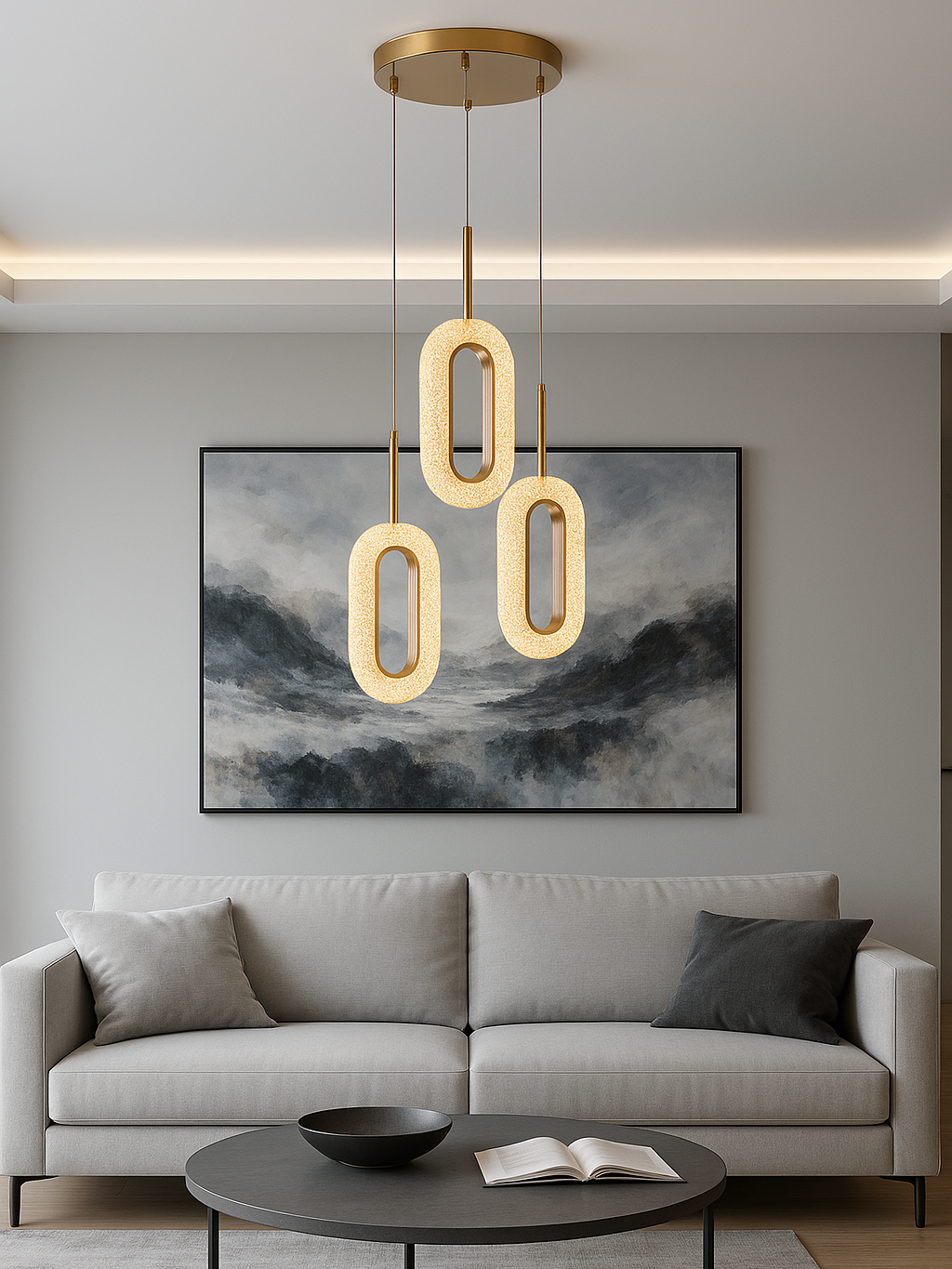 Подвесной светильник Sofitroom Sofia, LED светильник потолочный, 3 плафона на круге, металл золотой, люстра светодиодная