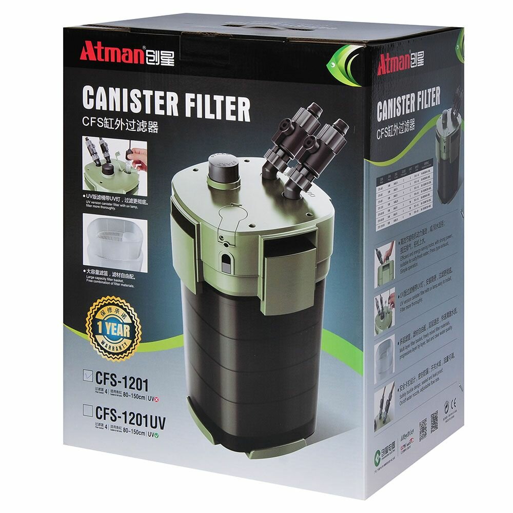 Фильтр внешний ATMAN CFS-1201 для аквариумов до 400 литров, 1400 л/ч, 18W