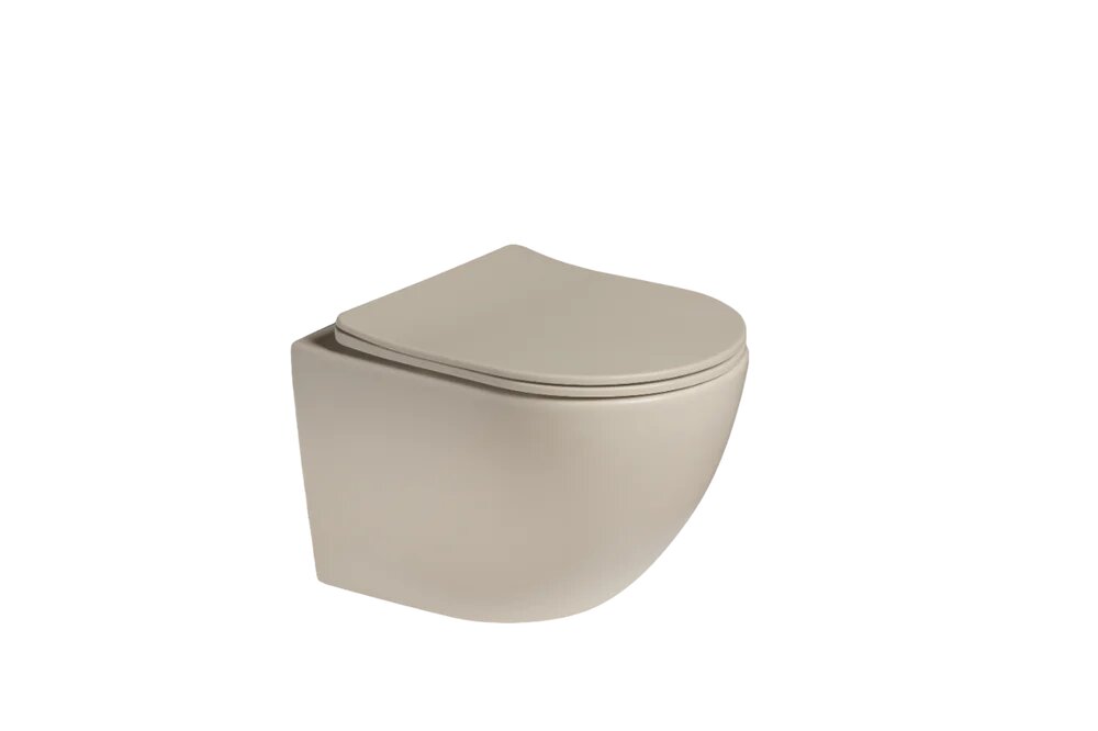 Унитаз подвесной SantiLine SL-5005T-BG с микролифтом, безободковый, без бачка, фарфоровый, антивсплеск, бежевый овальный