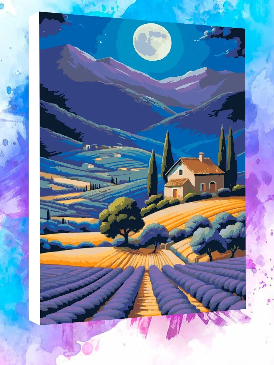 Картина по номерам Деревня Лаванда Ночь Пейзаж