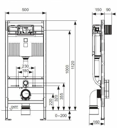 Инсталляция для унитаза TECE Profil 9300300, скрытого монтажа, регулируемая