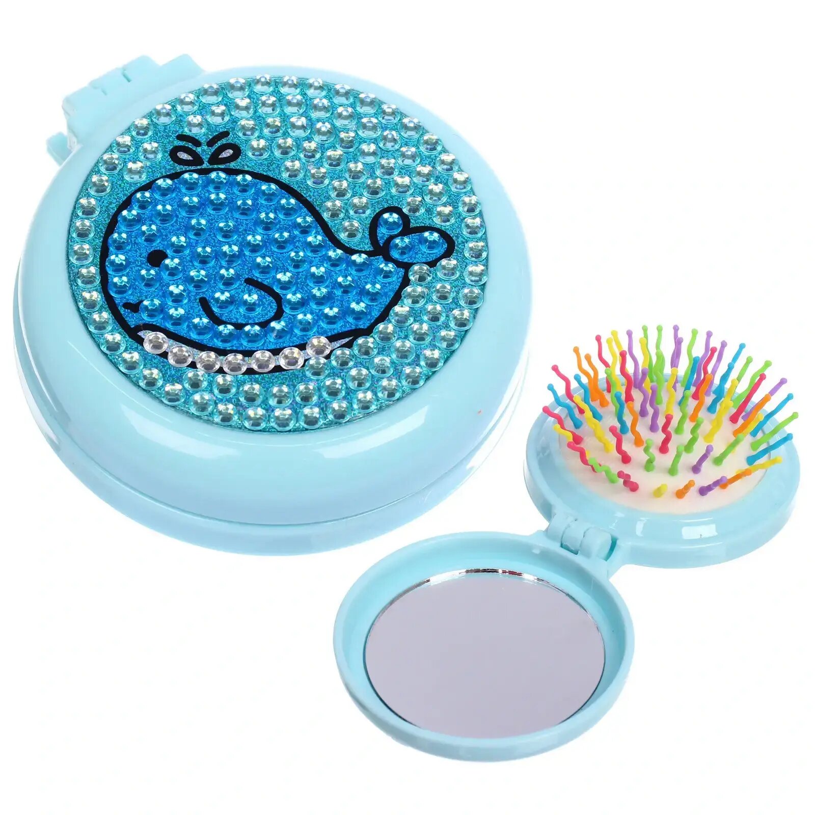 Расческа массажная детская складная «карамель», голубая, d-6см, удобная и компактная