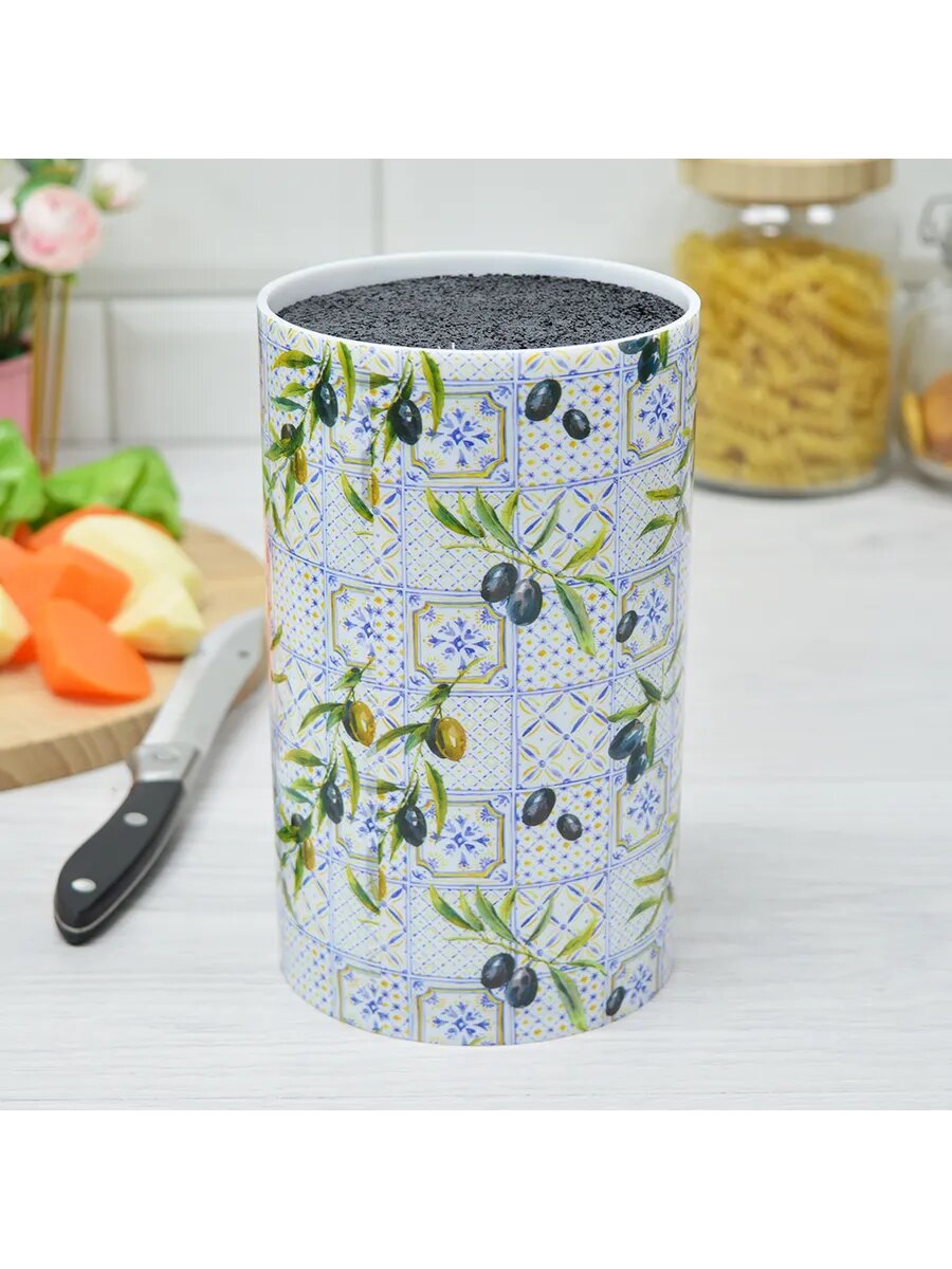 Подставка для ножей Vetta Оливки, пластик, 18х11 см, черная/белая/синяя/зеленая