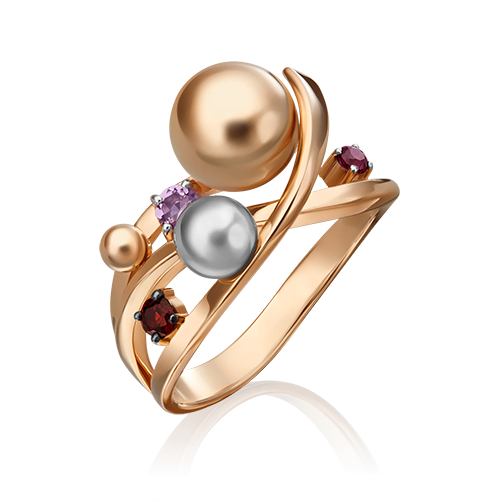 Кольцо PLATINA, золото, 585 проба, гранат, аметист