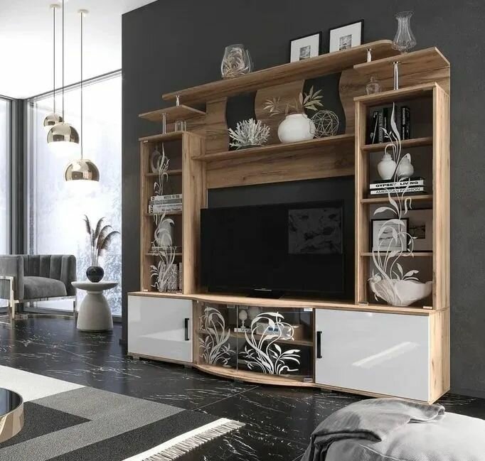 Стенка для гостиной Виста (Белый глянец холодный/Дуб крафт)