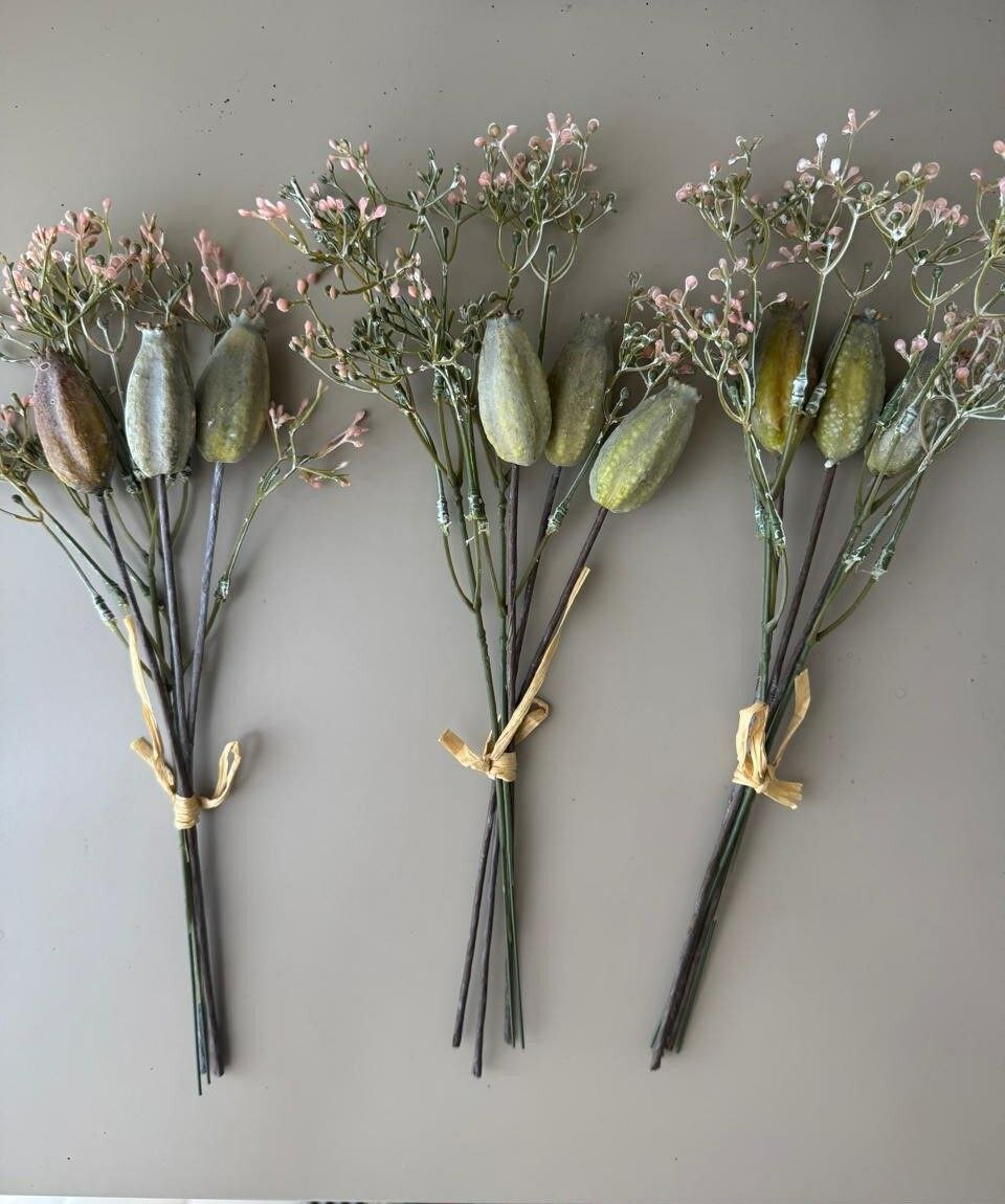 Искусственные цветы ветка Мак, 3 штуки, высота 30 см, Country Artists