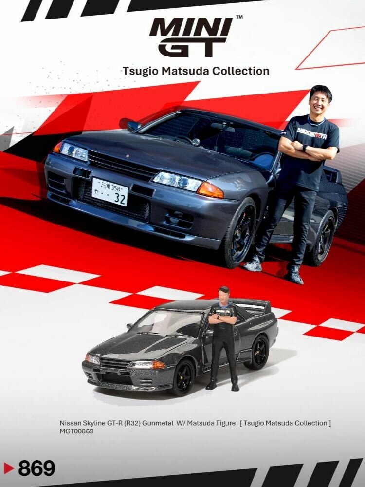 Машинка MINI GT 1/64 #869 Nissan Skyline GT-R (R32) Nismo Gunmetal Die-cast Alloy Car Model Collection Gift