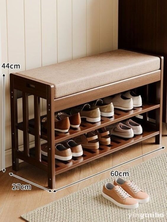 Обувница с табуретом, дерево, бамбук, для коридора, 60 см х 27 см х 44 см