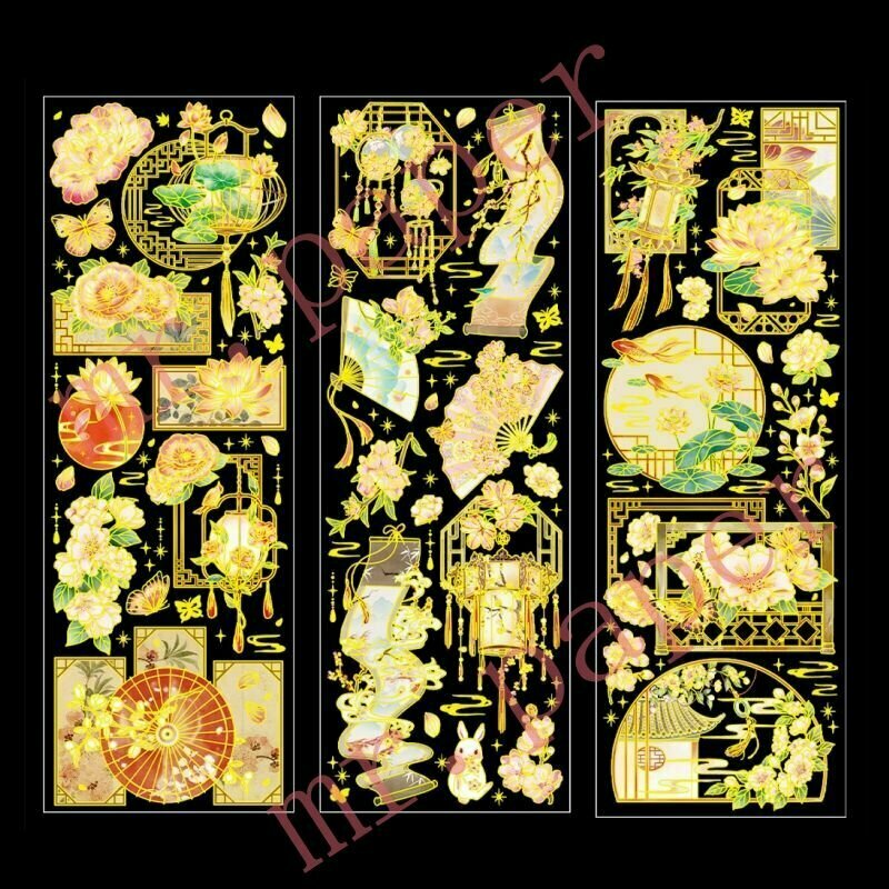 Набор наклеек, Mr.paper, ретро лотос, дворцовый стиль, трехмерный цвет, материал ПЭТ, 6 листов / сумка, декоративный материал для справочника DIY