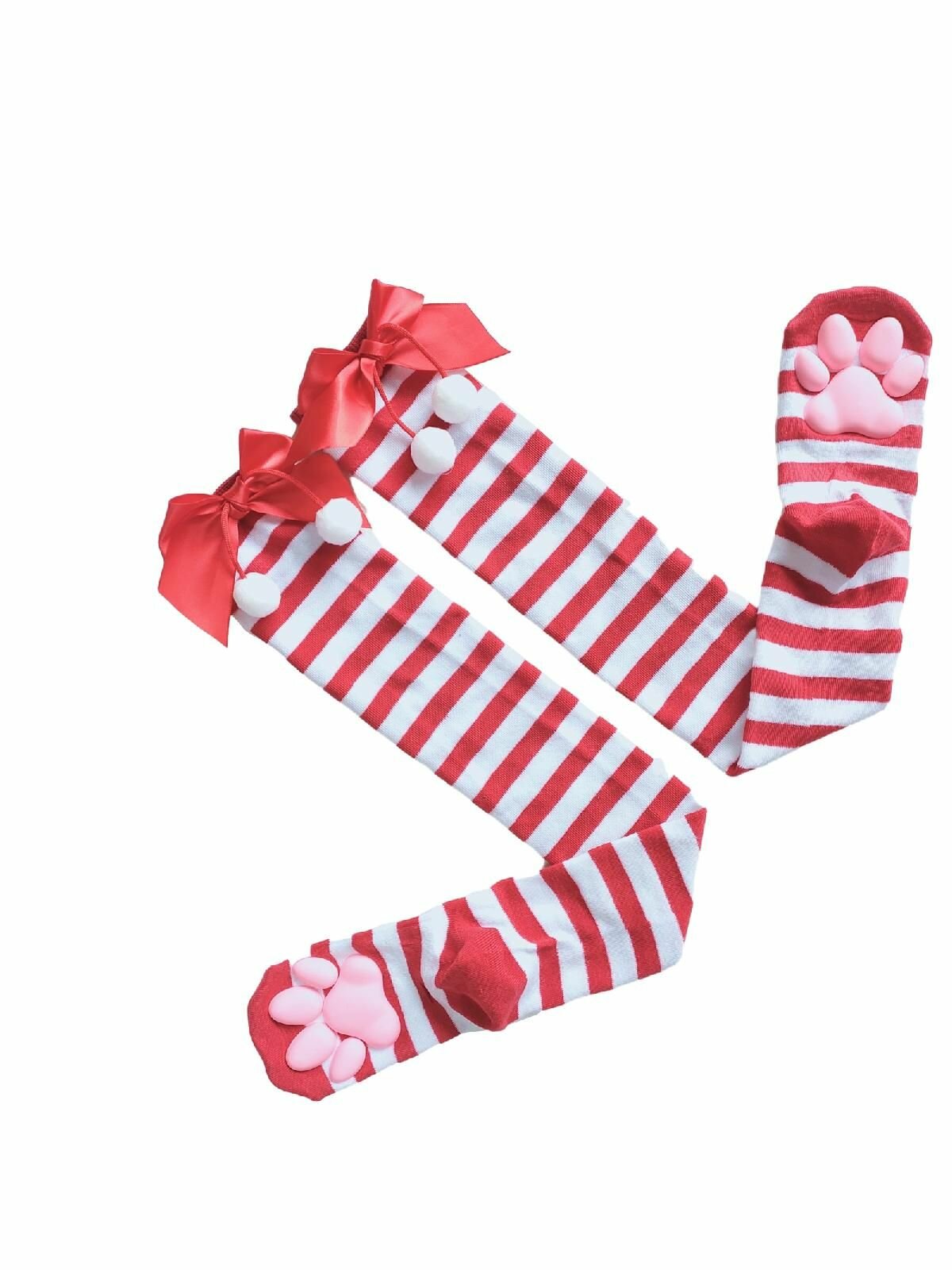 Чулки с бантами и полосками до колена с кошачьими лапками, 1
