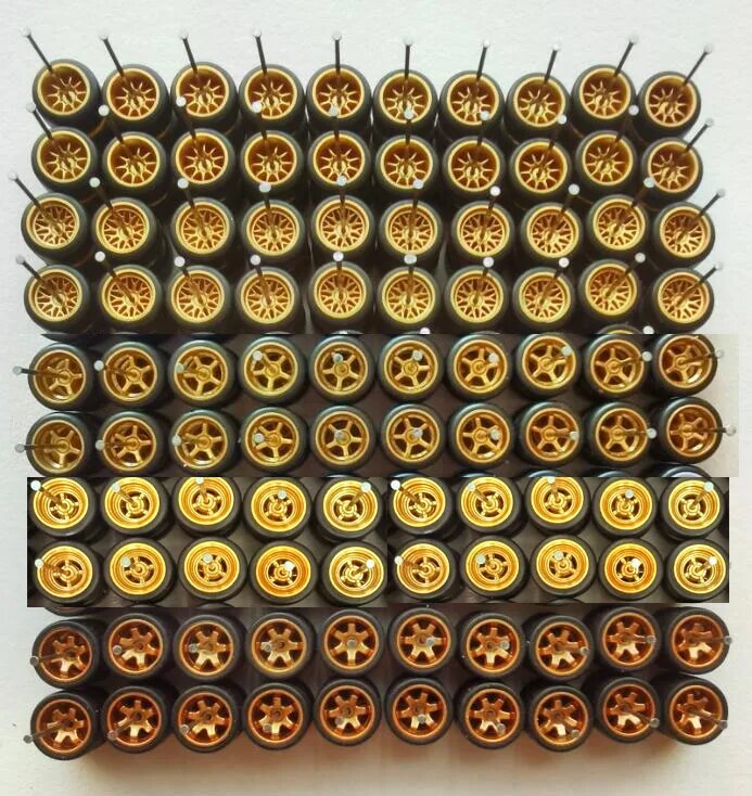 Акция 50 комплектов (для 50 автомобилей) 1/64 легкосплавные автомобильные колеса с шинами для горячего колеса/матчевой коробки/Domeka/Tomy 1:64 модель автомобиля, gold mixed A