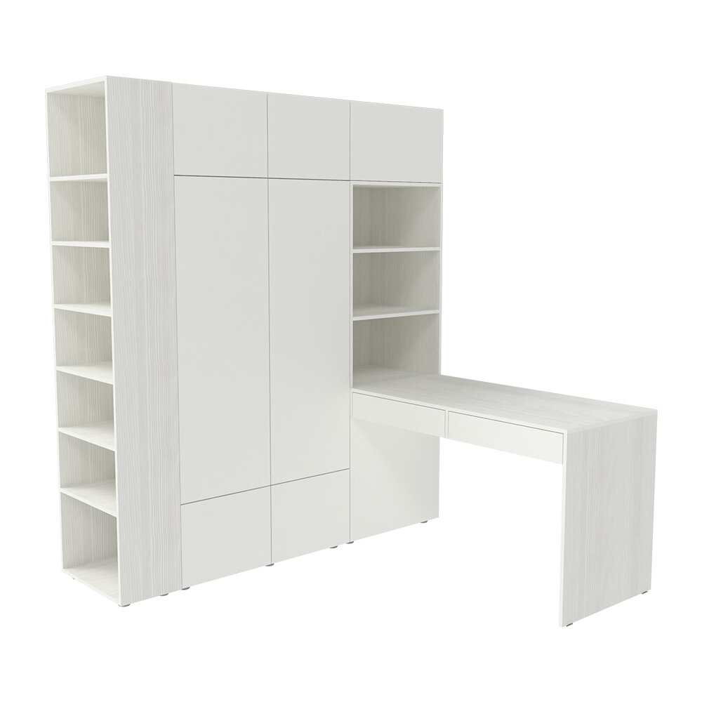 Стол письменный со стеллажом и шкафом 1765 Белое Дерево Белый