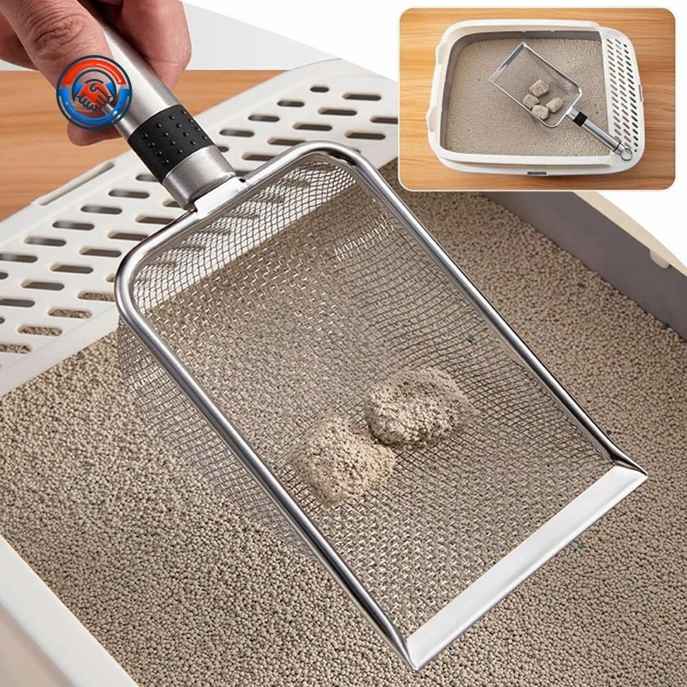 Совок для кошачьего туалета из нержавеющей стали, антикоррозийный совочек для чистки лотка, гигиеничный и долговечный, эргономичная ручка, легко моется, удобен для дома и поездок