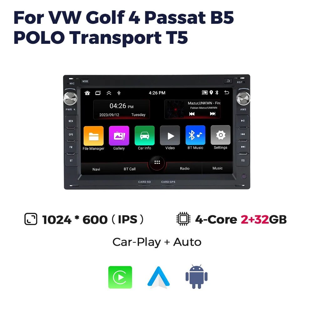Автомагнитола MEKEDE Carplay на Android для Volkswagen Golf 4, Passat B5, POLO, T5, BT, мультимедийный плеер с GPS-навигацией, Wi-Fi мультимедийный плеер, 2din, головное устройство, GPS-навигация магнитола для авто MN-B5-H2