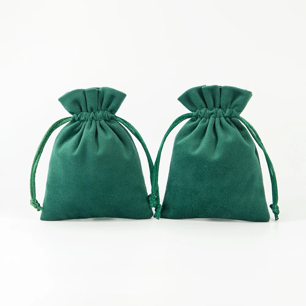 100 шт, бархатная сумка на шнурке, индивидуальный логотип, ювелирные изделия, кольца, серьги, упаковка, сумка-органайзер, свадебные сувениры, косметический подарочный чехол для конфет, green no logo, 13x18cm, Изумрудный