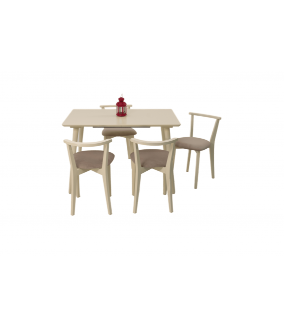 Стол Монте 120 слоновая кость со стульями Франк слоновая кость велюр бежевый