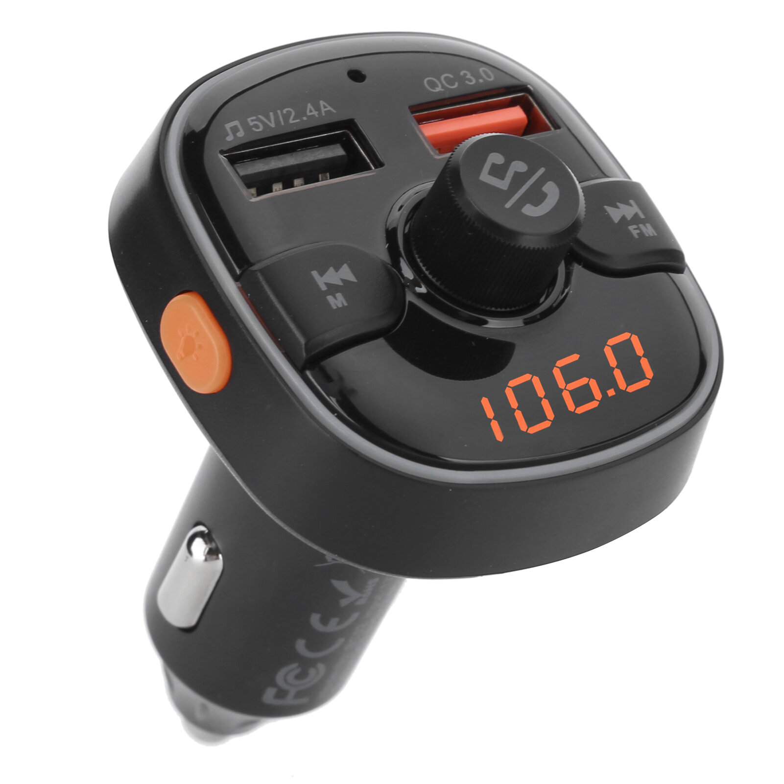 Авто FM-передатчик BT 5.0, RGB-подсветка, два USB