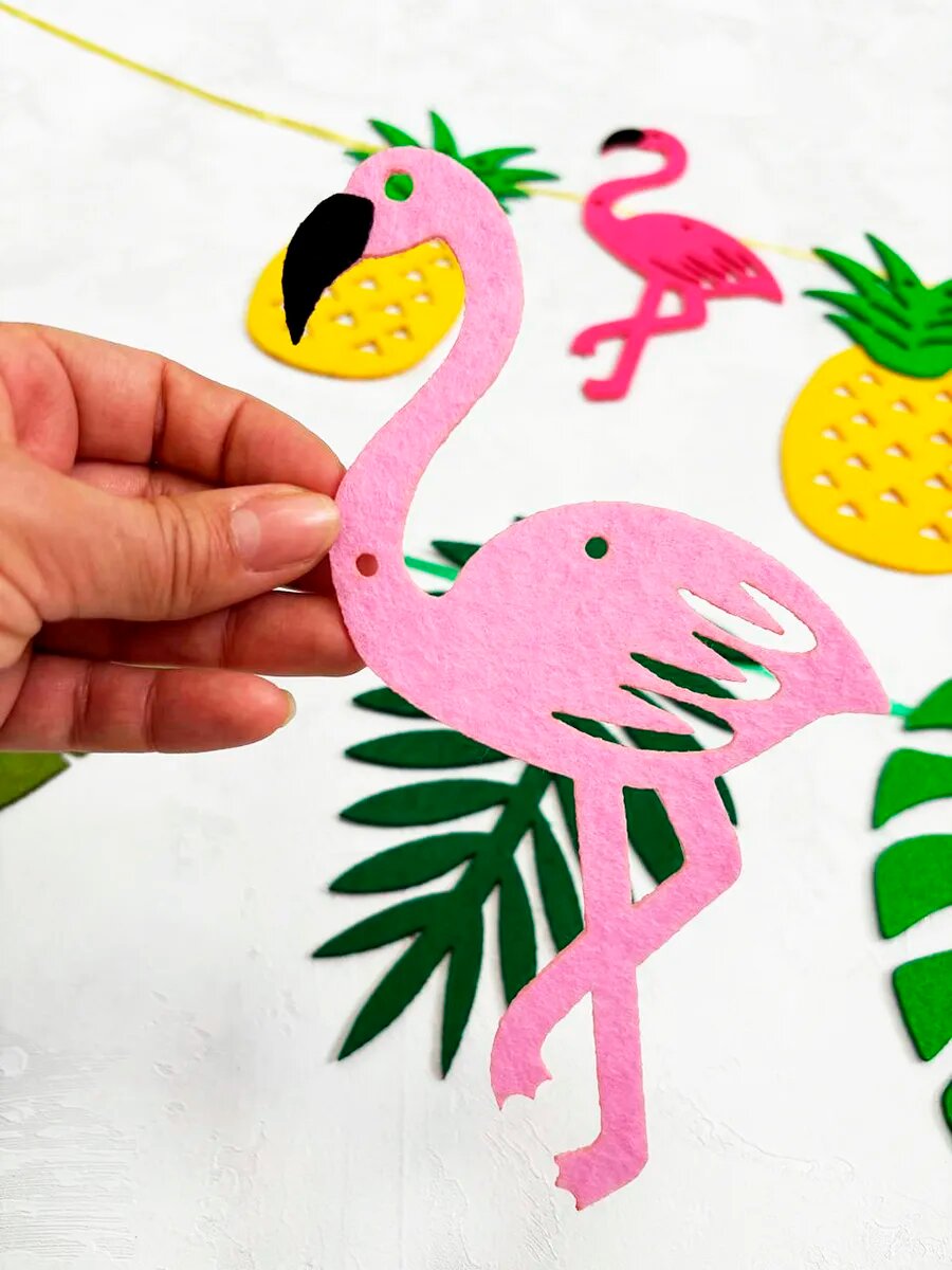 Гирлянда Сфера "Гавайский Фламинго", растяжка, фетр, 19х10 см, 8 шт