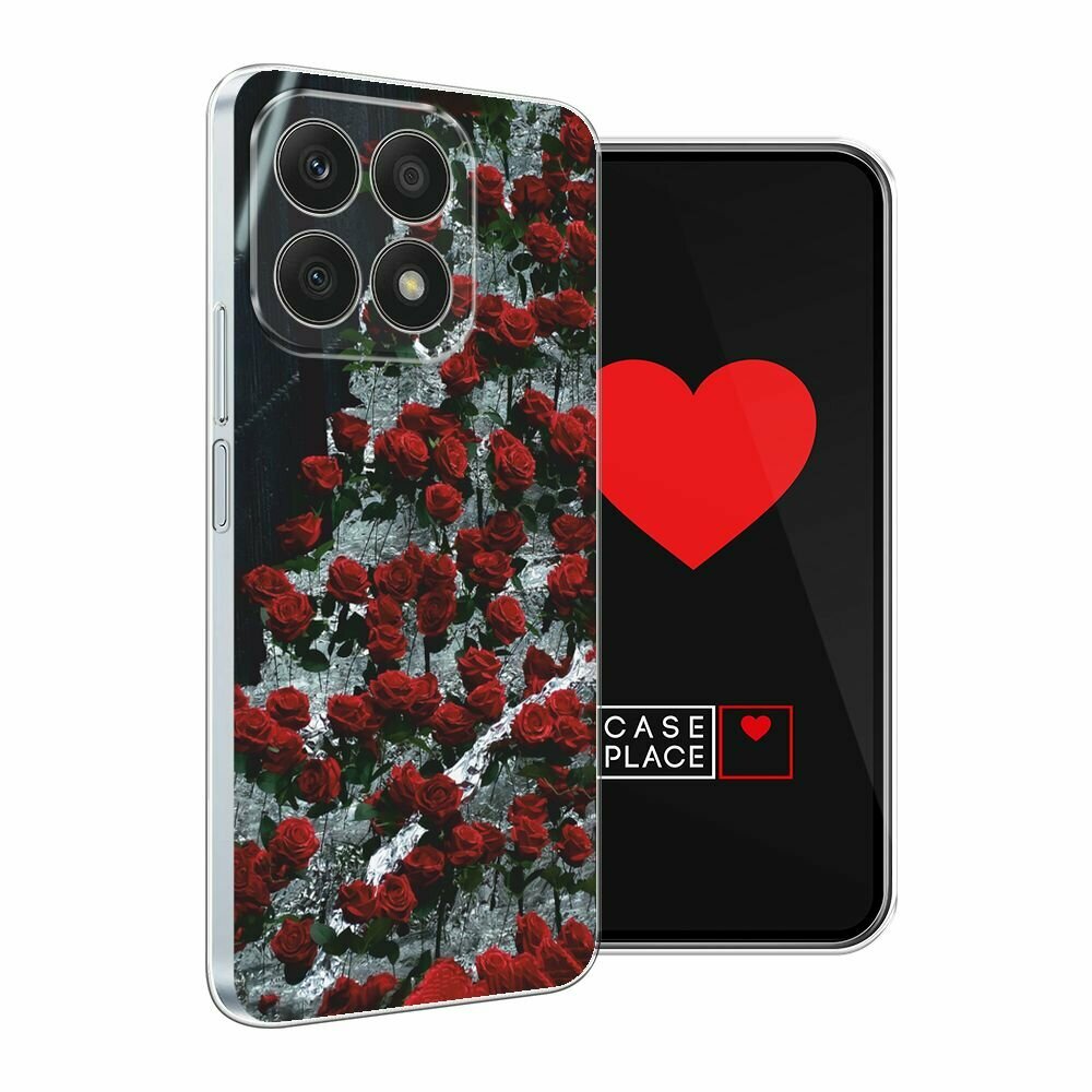Силиконовый чехол на Honor X8A / Хонор X8A с принтом Цветущие алые розы — фото 1