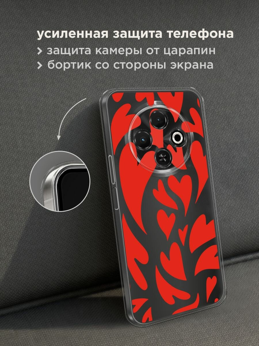 Чехол на Tecno Spark 30C / Текно Спарк 30C с принтом "Crazy hearts 2 - 14 февраля", прозрачный — фото 1