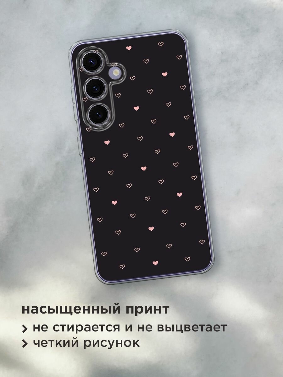 Чехол на Samsung Galaxy S24 Plus / Самсунг S24 Plus с принтом "Черный фон и сердечки" — фото 1