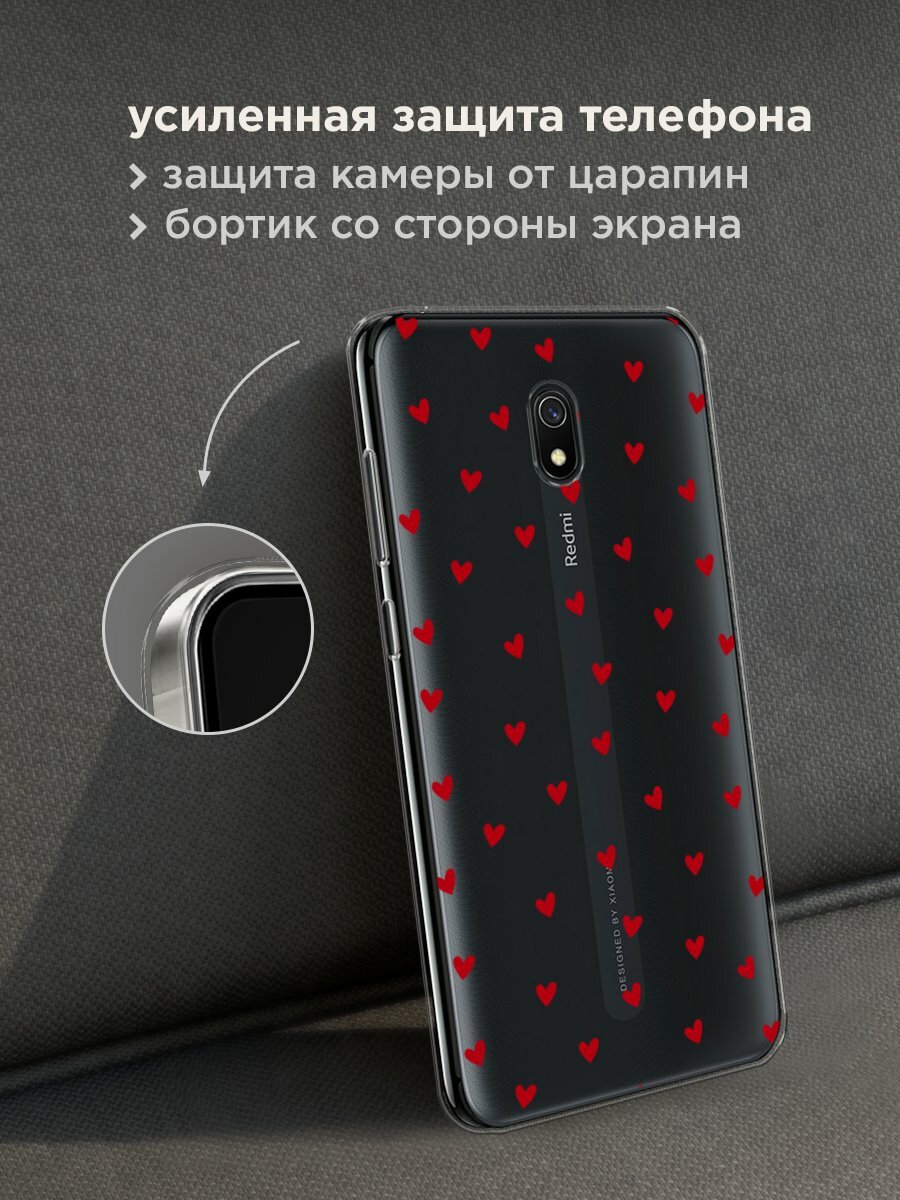 Чехол на Xiaomi Redmi 8A / Сяоми Редми 8А с принтом "Red hearts", прозрачный — фото 1