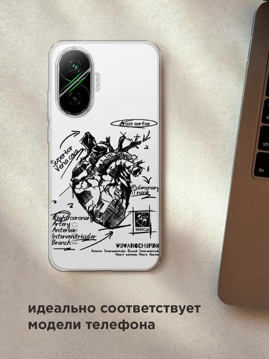 Чехол на Poco F7 / Поко F7 с принтом "Анатомическое сердце 2", прозрачный — фото 1