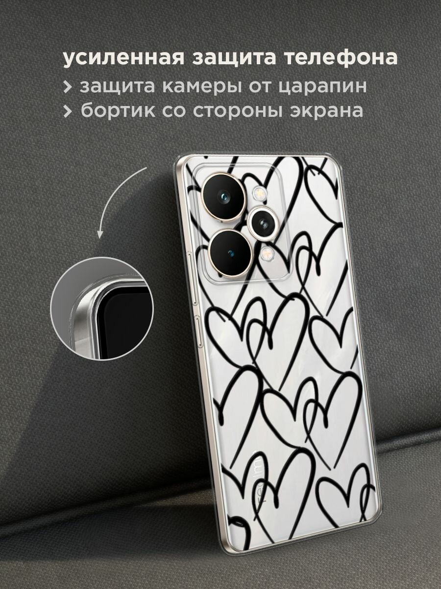 Чехол на Realme 15 Pro / Реалми 15 Про с принтом "Hearts doodle black 1" — фото 1