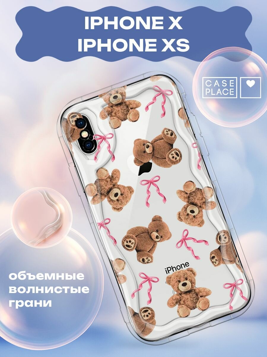 Чехол на Apple iPhone X/XS / Айфон 10/Айфон XS с принтом "Мишки и бантики"