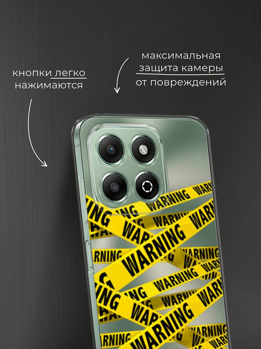 Чехол на Honor X6b / Хонор X6b с принтом "Warning!", прозрачный — фото 1