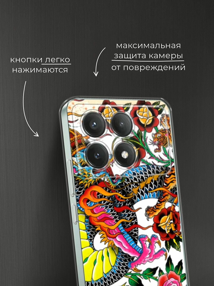 Чехол на Xiaomi Poco X6 PRO 5G / Поко X6 Про 5G с принтом "Дракон в цветах" — фото 1