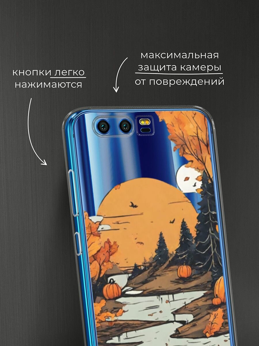 Чехол на Honor 9 / Хонор 9 с принтом "Осенний лесной уголок", прозрачный — фото 1