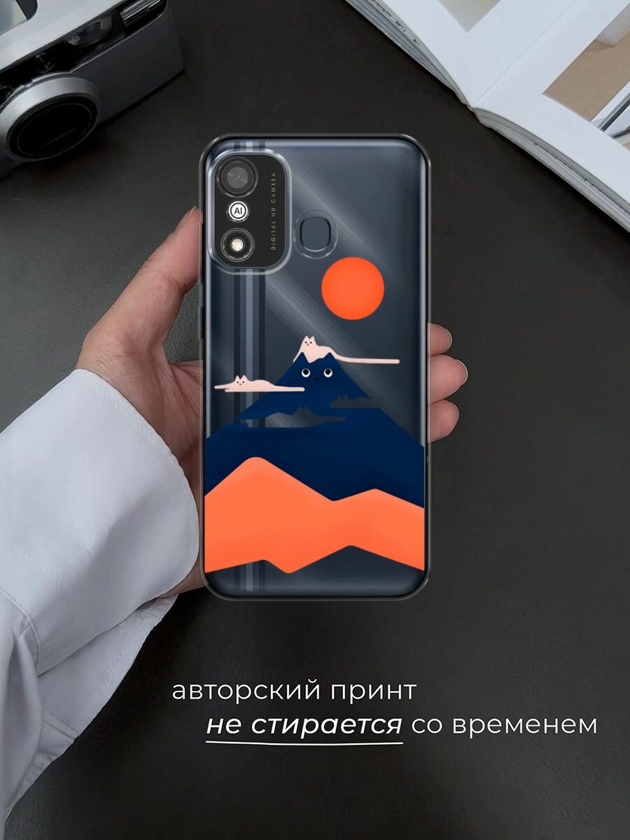 Чехол на Itel A27 / Ител А27 с принтом "Кот-гора", прозрачный — фото 1