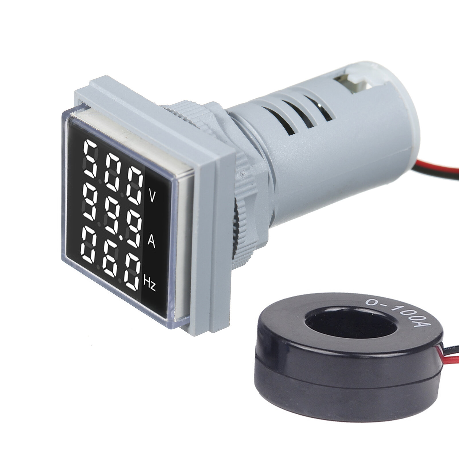 Мини-квадратный цифровой вольт-амперметр Вольтамперметр Амперметр Вольтметр Цимометр Три светодиодных дисплея Измеритель напряжения, тока и частоты Индикатор Монитор Панельный измеритель переменного тока AC60-500V AC0-100A 20-75 Гц