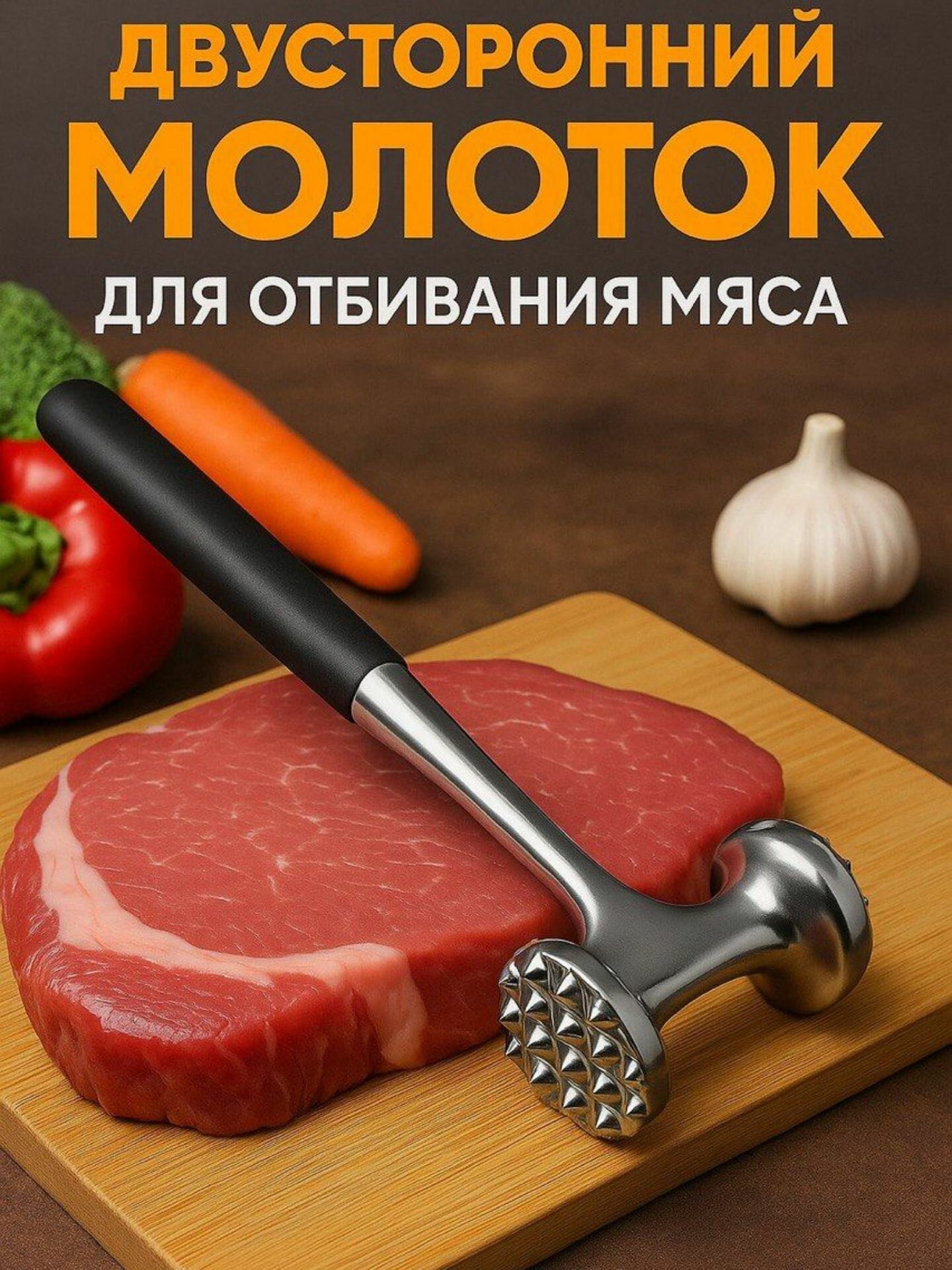 Молоток для отбивания мяса двухсторонний / Кухонный молоток для мяса