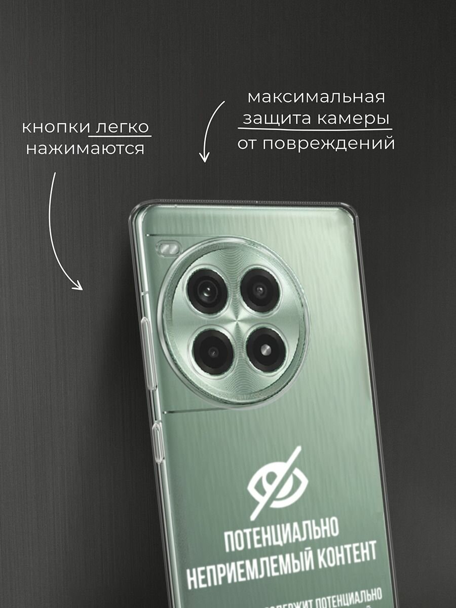 Чехол на OnePlus Ace 3 Pro / Ван Плас Эйс 3 Про с принтом "Неприемлемый контент", прозрачный — фото 1