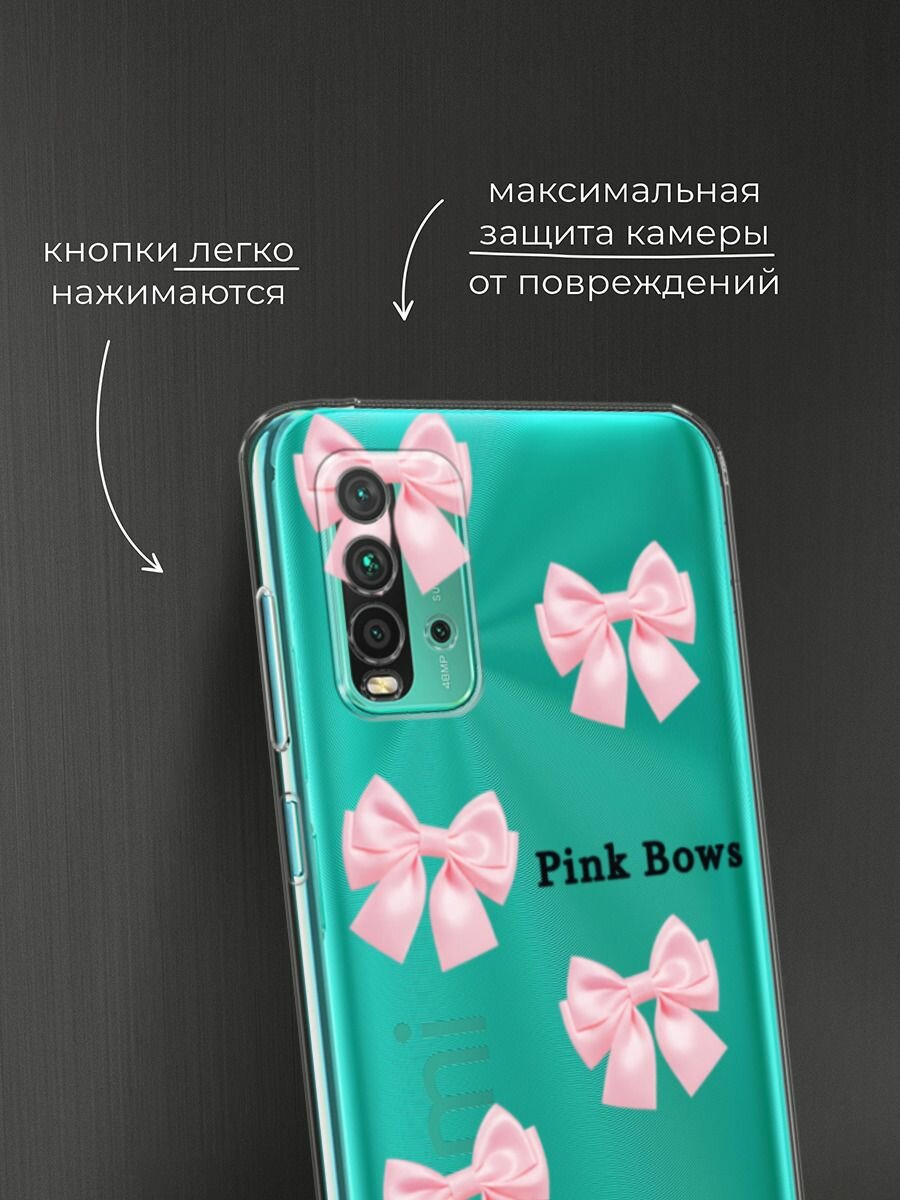 Чехол на Xiaomi Redmi 9T / Сяоми Редми 9Т с принтом "Pink Bows", прозрачный — фото 1